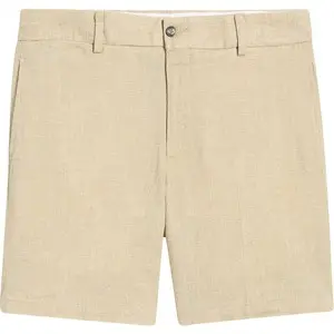 Berle Solid Linen Look Flat Front Cotton Shorts - Tan