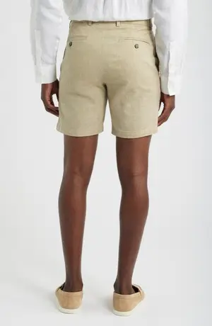 Berle Flat Front Cotton Shorts - Tan