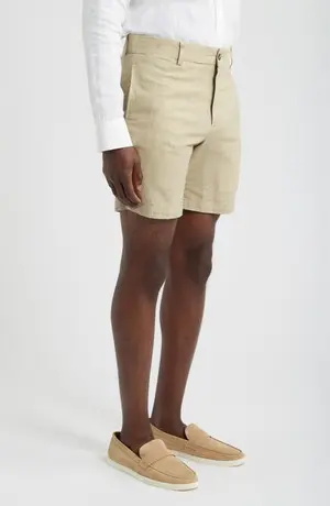 Berle Flat Front Cotton Shorts - Tan