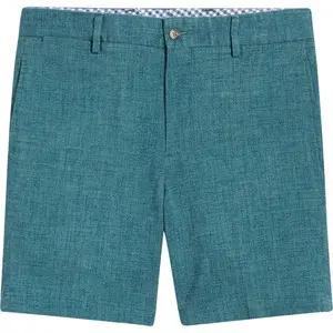 Berle Solid Linen Look Flat Front Cotton Shorts - Teal