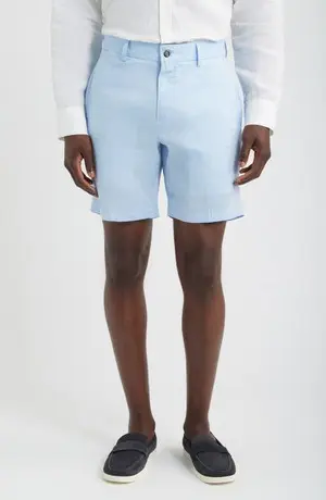 Berle Flat Front Linen Shorts - Light Blue