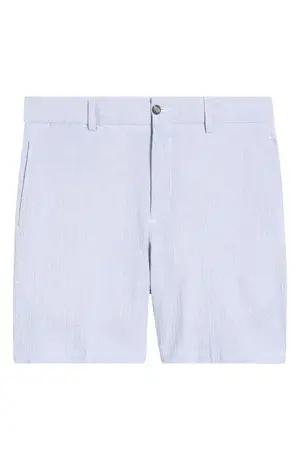 Berle Flat Front Mini Cotton Seersucker Shorts - Navy