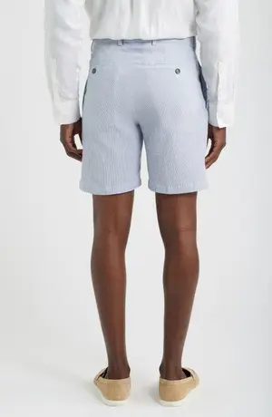 Berle Flat Front Mini Cotton Seersucker Shorts