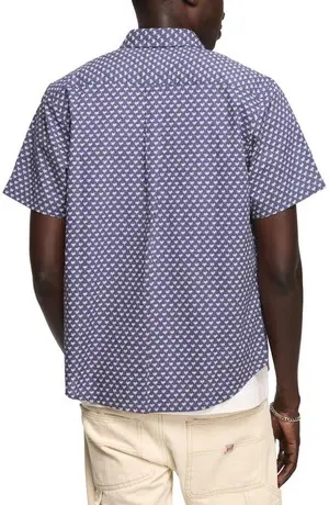 Lucky Brand San Gabriel Short Sleeve Cotton Button-up Shirt - Blue Print