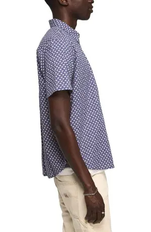 Lucky Brand San Gabriel Short Sleeve Cotton Button-up Shirt - Blue Print