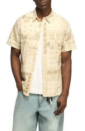 Lucky Brand San Gabriel Short Sleeve Cotton Button-up Shirt - Natural Multi Print
