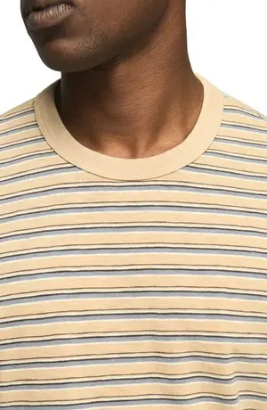 Lucky Brand Weekend Relaxed Stripe Cotton T-shirt - Khaki Multi