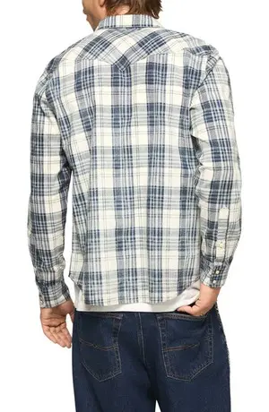 Lucky Brand Plaid Cotton Twill Snap-up Western Shirt
