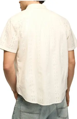 Lucky Brand San Gabriel Short Sleeve Cotton Eyelet Button-up Shirt