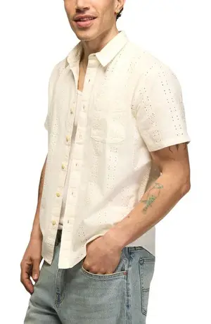Lucky Brand San Gabriel Short Sleeve Cotton Eyelet Button-up Shirt
