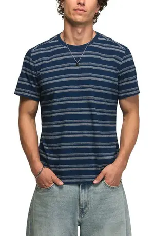 Lucky Brand Stripe Cotton T-shirt - Indigo