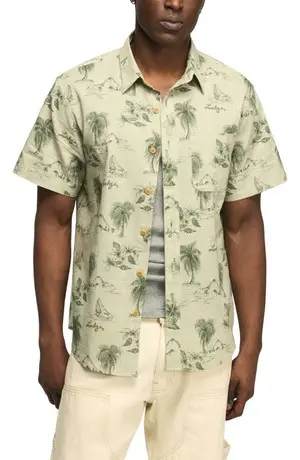 Lucky Brand San Gabriel Floral Short Sleeve Shirt - Green Print