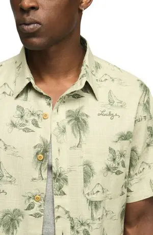 Lucky Brand San Gabriel Floral Short Sleeve Shirt - Green Print