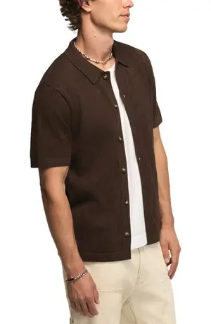 Lucky Brand Openwork Knit Cotton Button-up Shirt