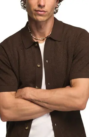 Lucky Brand Openwork Knit Cotton Button-up Shirt