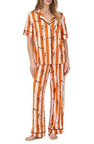 ROOM SERVICE Print Pajamas - Orange Stripe