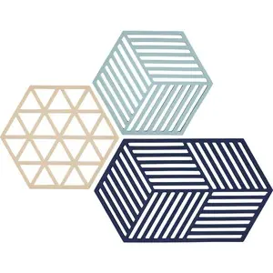 ZONE DENMARK Set Of 3 Silicone Trivets - Midnight/birch/fog Blue