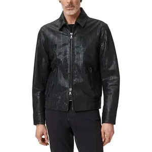 John Varvatos Benjamin Embossed Leather Jacket - Black