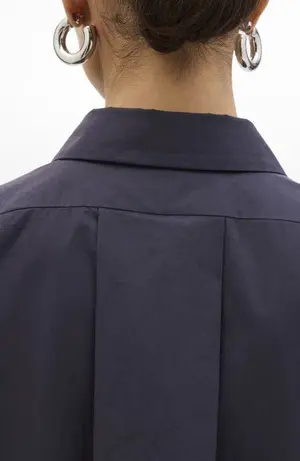 Another Tomorrow Sleeveless Cropped Shirt In Organic Cotton - Midnight