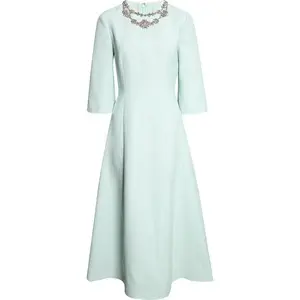 Valentino Garavani Rhinestone Embellished Wool & Silk Crepe Couture Fit And Flare Dress - Green