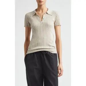 TOTEME Cashmere & Silk Rib Polo - Oat Melange