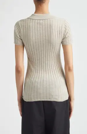 TOTEME Cashmere & Silk Rib Polo - Oat Melange