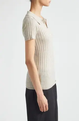 TOTEME Cashmere & Silk Rib Polo - Oat Melange