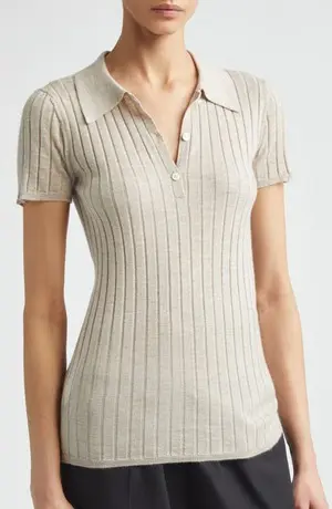 TOTEME Cashmere & Silk Rib Polo - Oat Melange