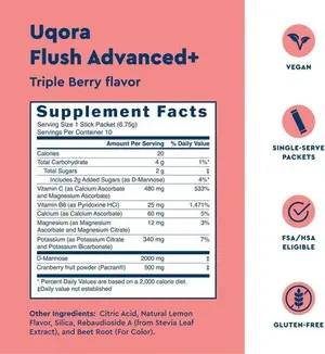 UQORA Flush Urinary Tract Supplement With Cranberry, D-mannose, Vitamin C