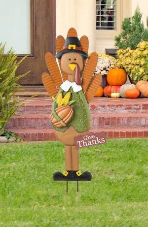 GLITZHOME Thanksgiving Metal Turkey Yard Stake Standing Decor Or Wall Sign