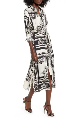 Vero Moda Mimi Floral & Geo Print Long Sleeve Shirtdress - Birch