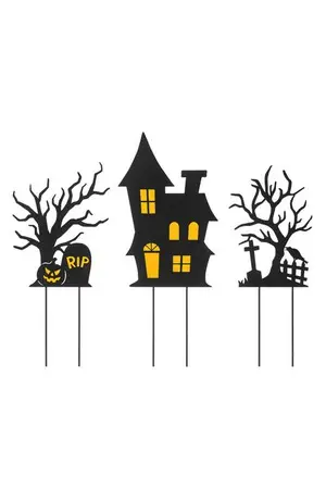GLITZHOM Set Of 3 Halloween Metal Silhouette Haunted House Yard Stake Or Hanging Decor - Black