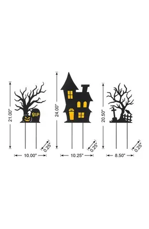 GLITZHOM Set Of 3 Halloween Metal Haunted House Yard Stake