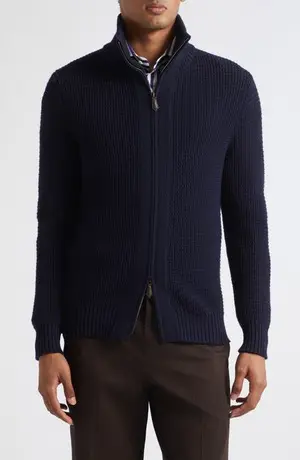 Isaia Wool Zip-up Bomber Cardigan