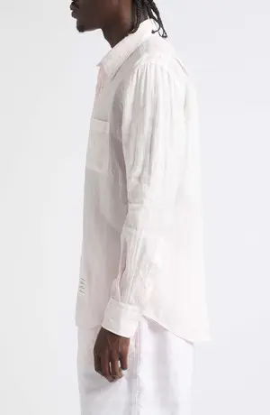 Thom Browne Straight Fit Garment Dye Linen Button-down Shirt - Light Pink