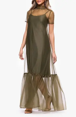 XSCAPE EVENINGS Organza Overlay Gown