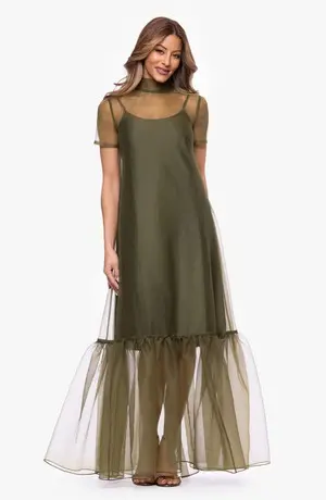 XSCAPE EVENINGS Organza Overlay Gown