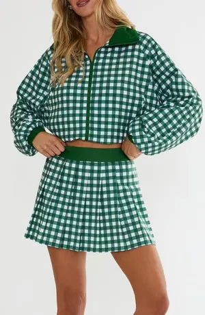 Beach Riot Irina Pleated Check Miniskirt