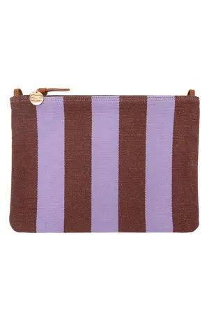 Clare V. Flat Stripe Canvas Clutch - Jacaranda/hazelnut