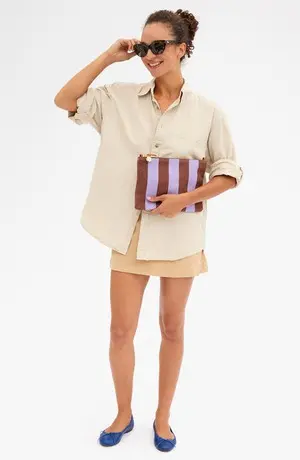 Clare V. Flat Stripe Canvas Clutch