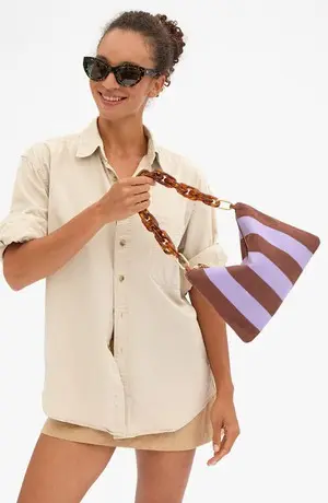 Clare V. Flat Stripe Canvas Clutch