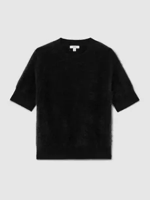 REISS Julia 100% Brushed Cashmere Short-sleeve Top - Black