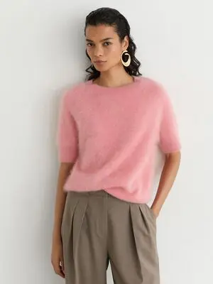 REISS Julia 100% Brushed Cashmere Short-sleeve Top