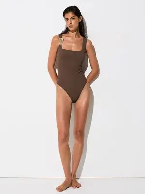 REISS Amelie Hardware-detail Square-neck Swimsuit