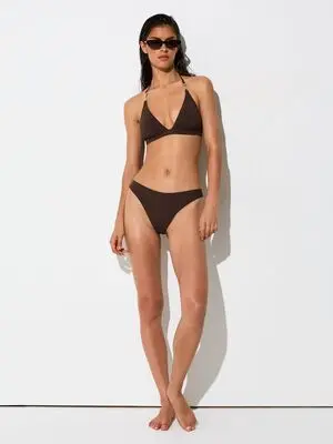 REISS Indy Fixed-side Brazilian Bikini Bottoms - Chocolate Brown