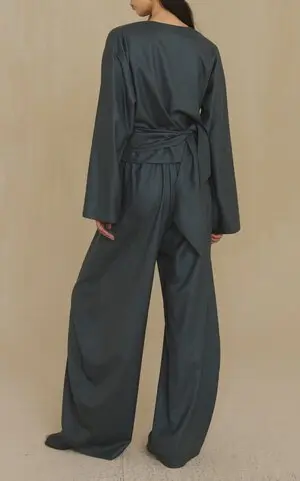 CORTANA Ahora Pleated Wool Wide Leg Pants