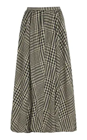 CORTANA Pausa Linen-wool Maxi Skirt - Plaid