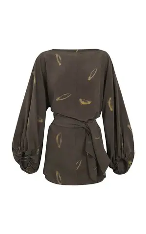CORTANA Printed Silk Puff Sleeve Top