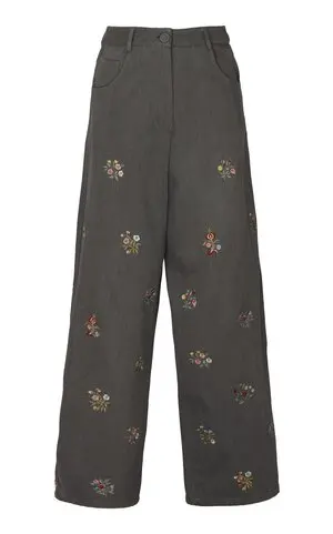 CHORUS Amara Embroidered Wide Leg Trousers - Grey
