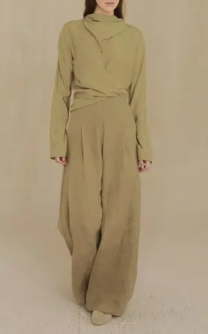 CORTANA Ser Linen-wool Jacquard Wide-leg Pants